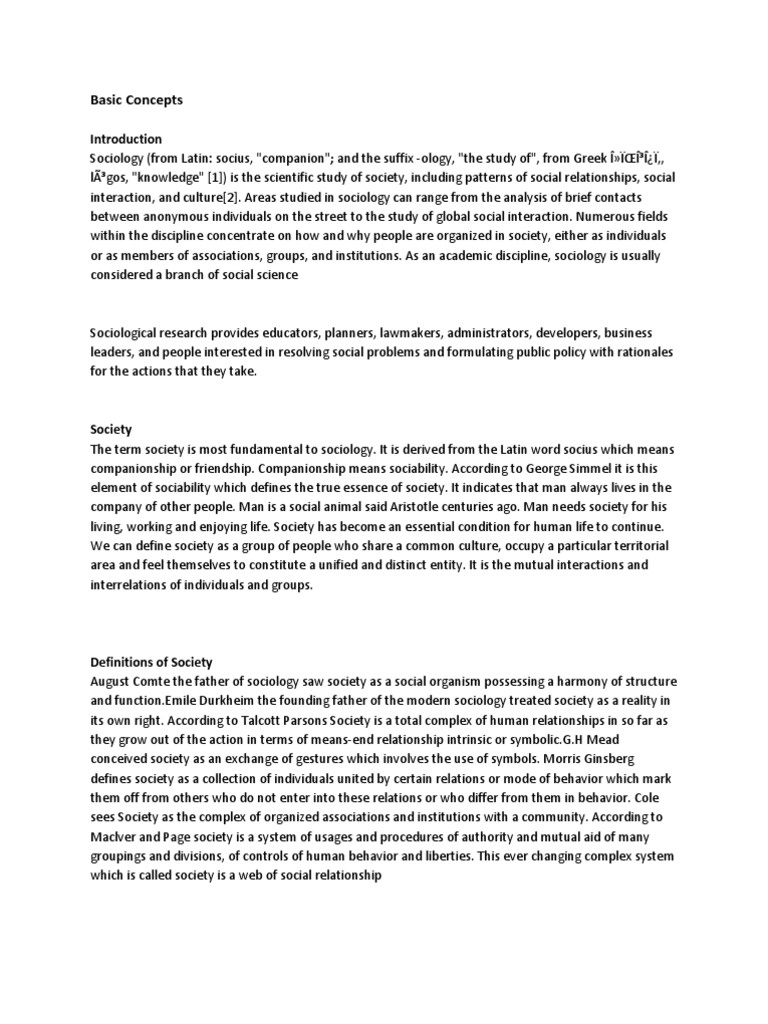 Sociology - Notes | PDF | Social Group | Social Structure