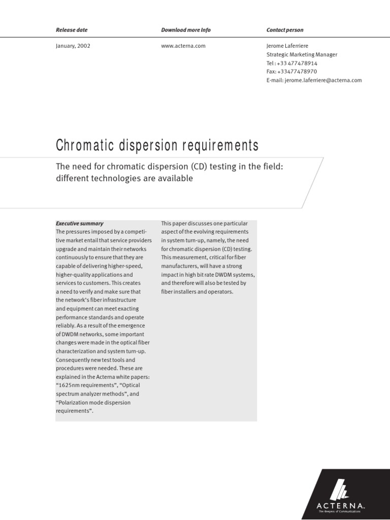 Chromatic Dispersion | PDF | Dispersion (Optics) | Optical Fiber