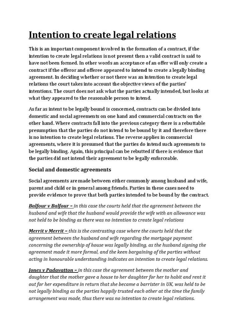 Intention to Create Legal Relations | PDF | Consideration | Estoppel