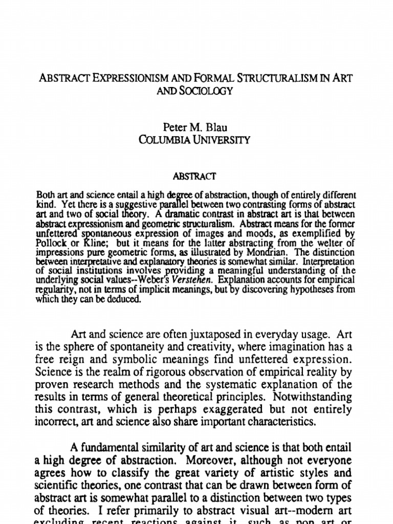 Blau, Peter. Abstract Expressionism and Formal Structuralism in Art and ...