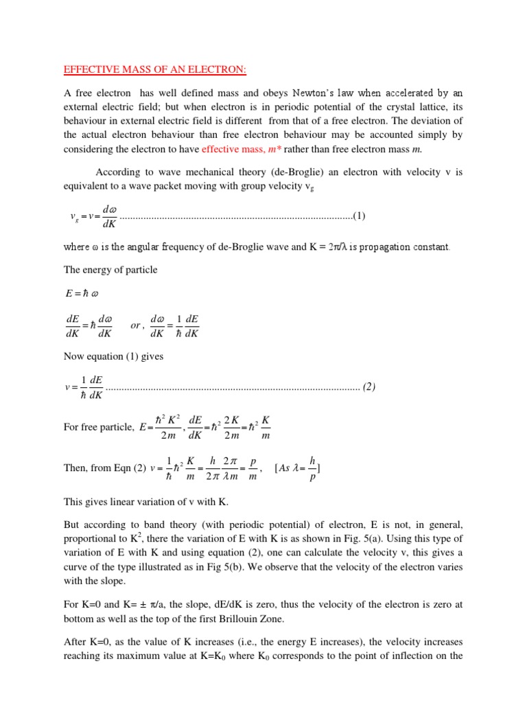 Effective Mass | PDF | Electron | Mass