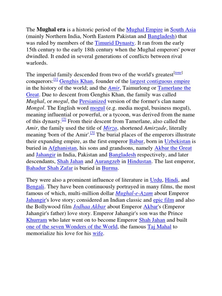 The Mughal Era Is A Historic Period of The Mughal Empire in South Asia | PDF | Mughal Empire ...