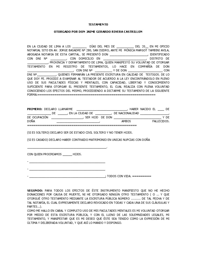 Modelo de Testamento Notarial