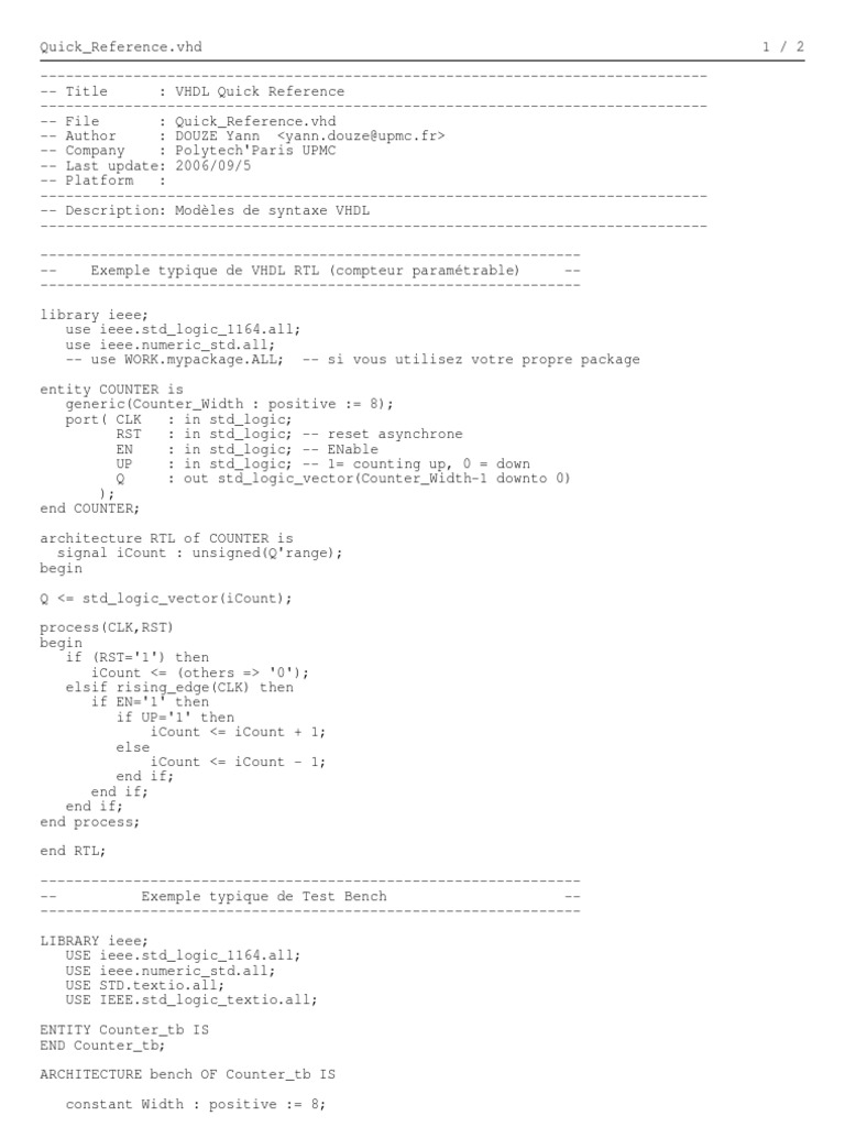 VHDL Quick Reference | PDF | Vhdl | Computer Standards