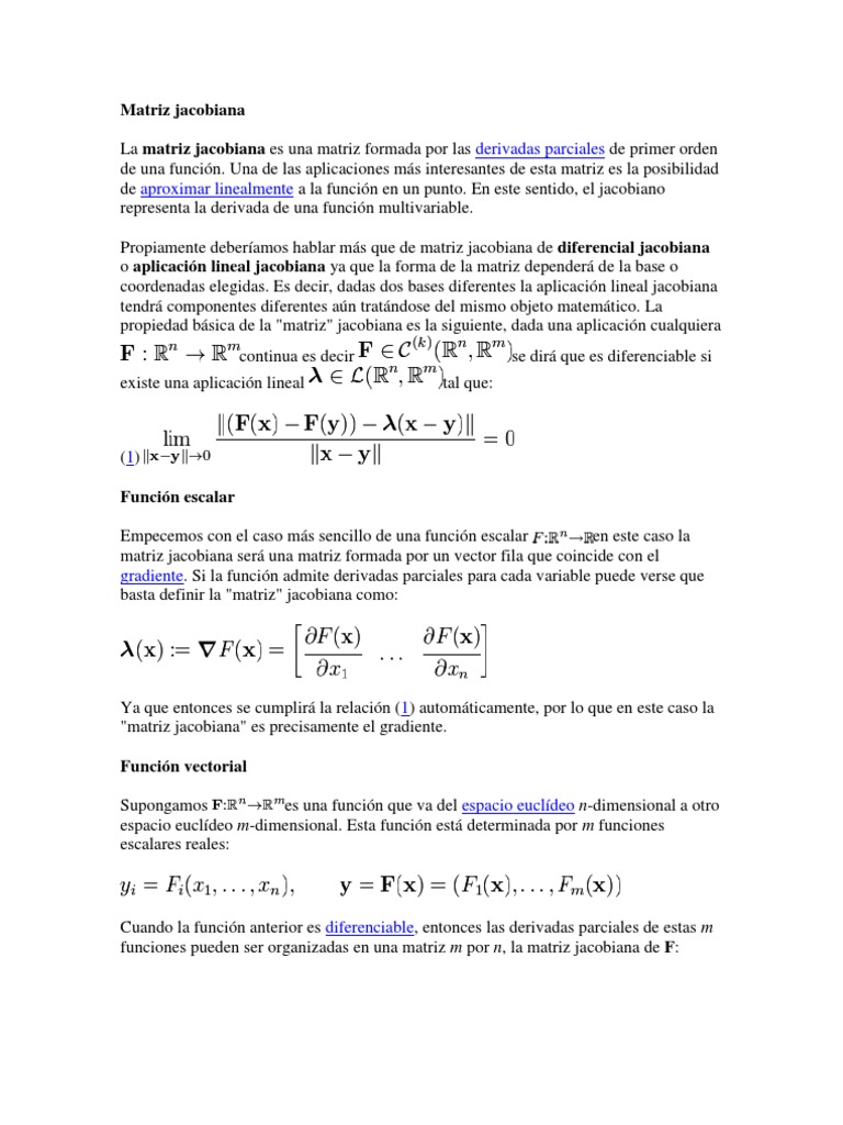 Matriz Jacobiana | PDF | Álgebra lineal | Análisis funcional