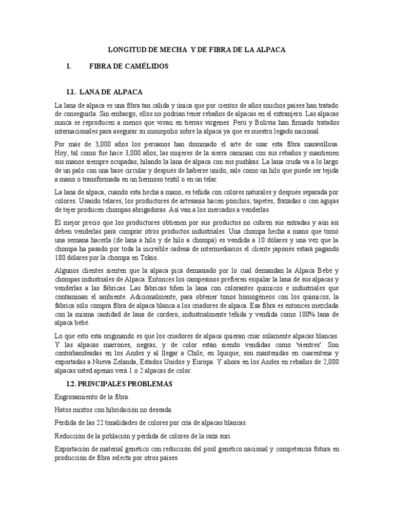Longitud de Mecha y de Fibra de La Alpaca | PDF | Lana | Telar