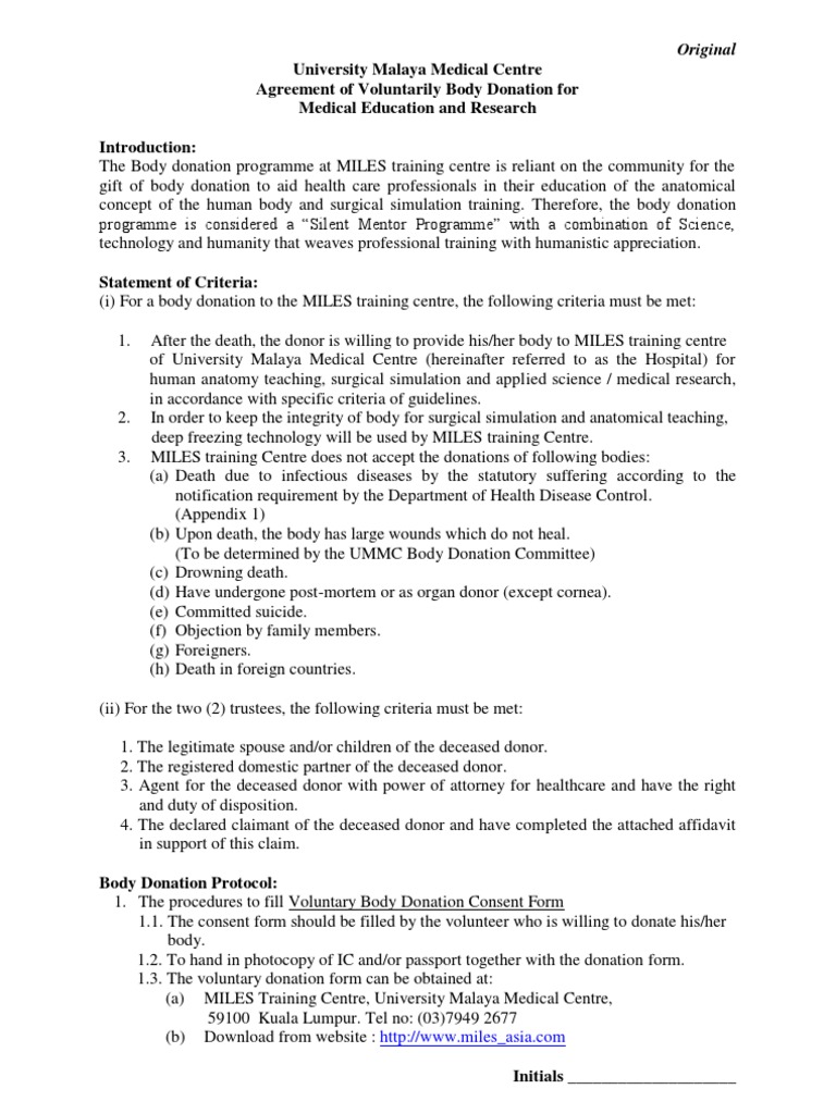 Agreement of Body Donation and Consent Form | Blood Donation | Organ ...
