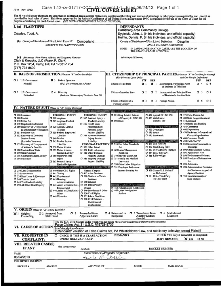 Civil Cover Sheet: I. (A) Plaintiffs Defendants | Download Free PDF ...