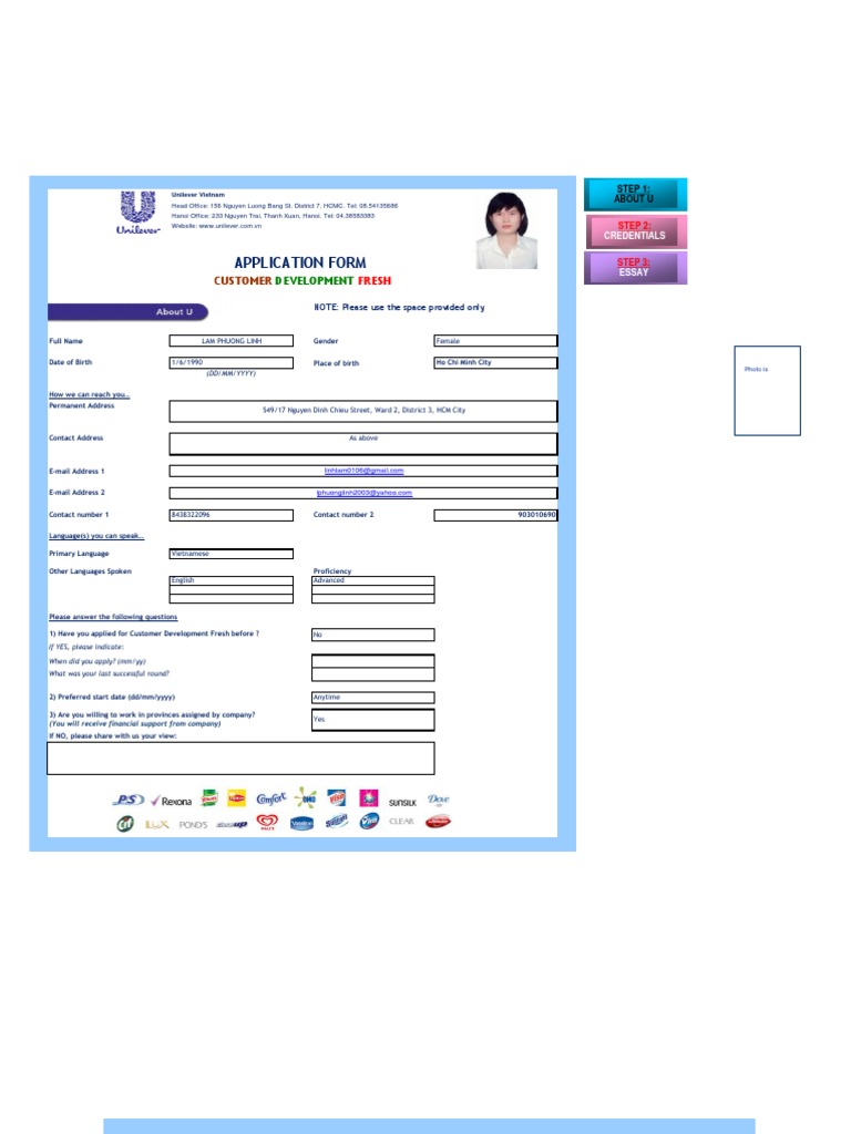 CDF Application Form-Lam Phuong Linh | PDF | Master Of Business ...