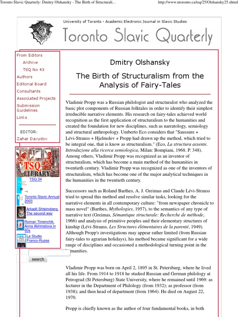 The Birth of Structuralism From The Analysis of Fairy-Tales | PDF ...