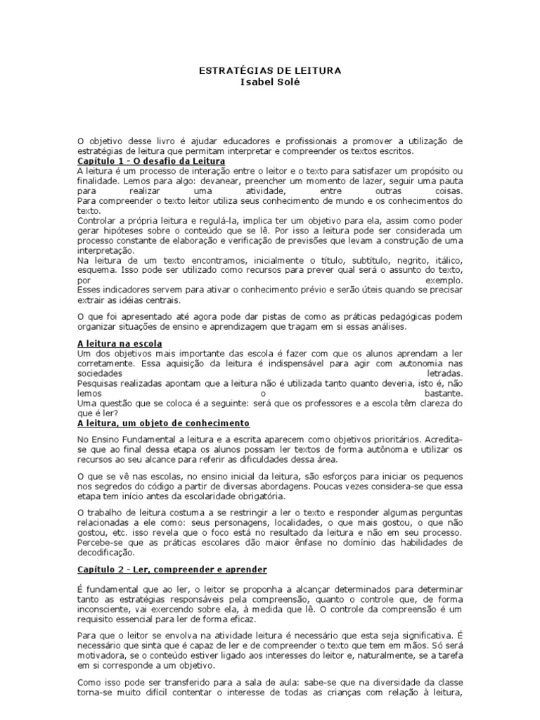 Isabel Sole - ESTRATÉGIAS DE LEITURA | PDF | Aprendizado | Conhecimento