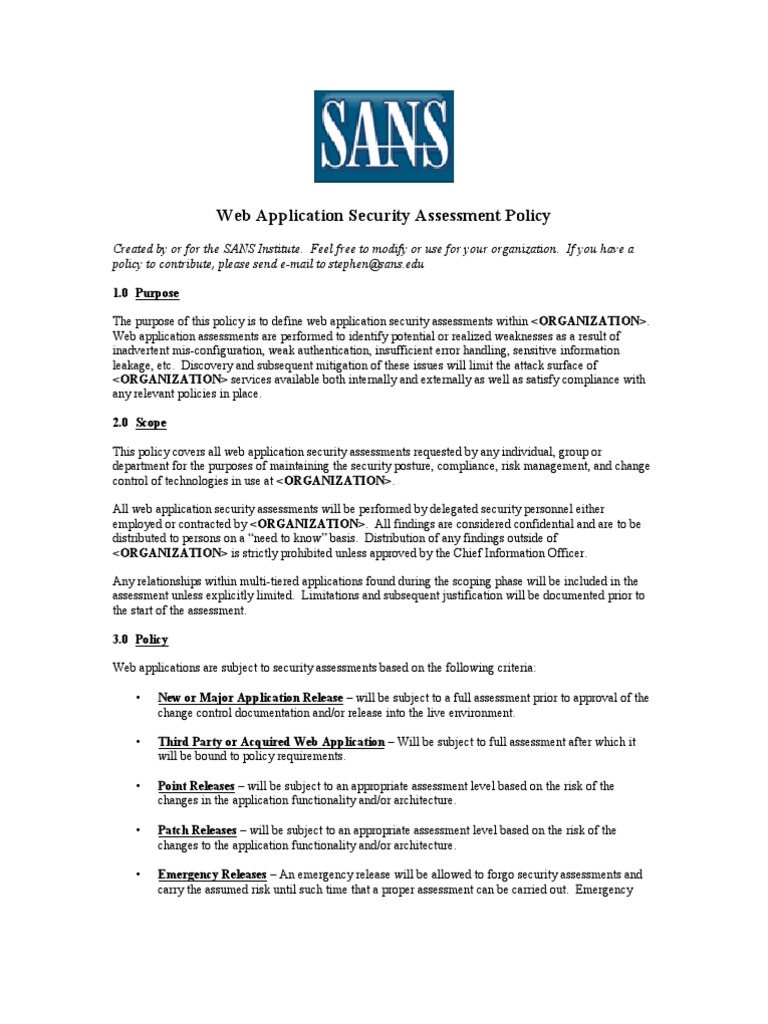 Web Application Security Assessment Policy | PDF | Vulnerability (Computing) | World Wide Web
