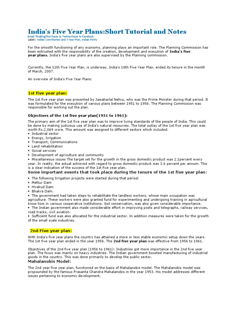 India - Five Year Plans | PDF | Economy Of India | Economic Growth