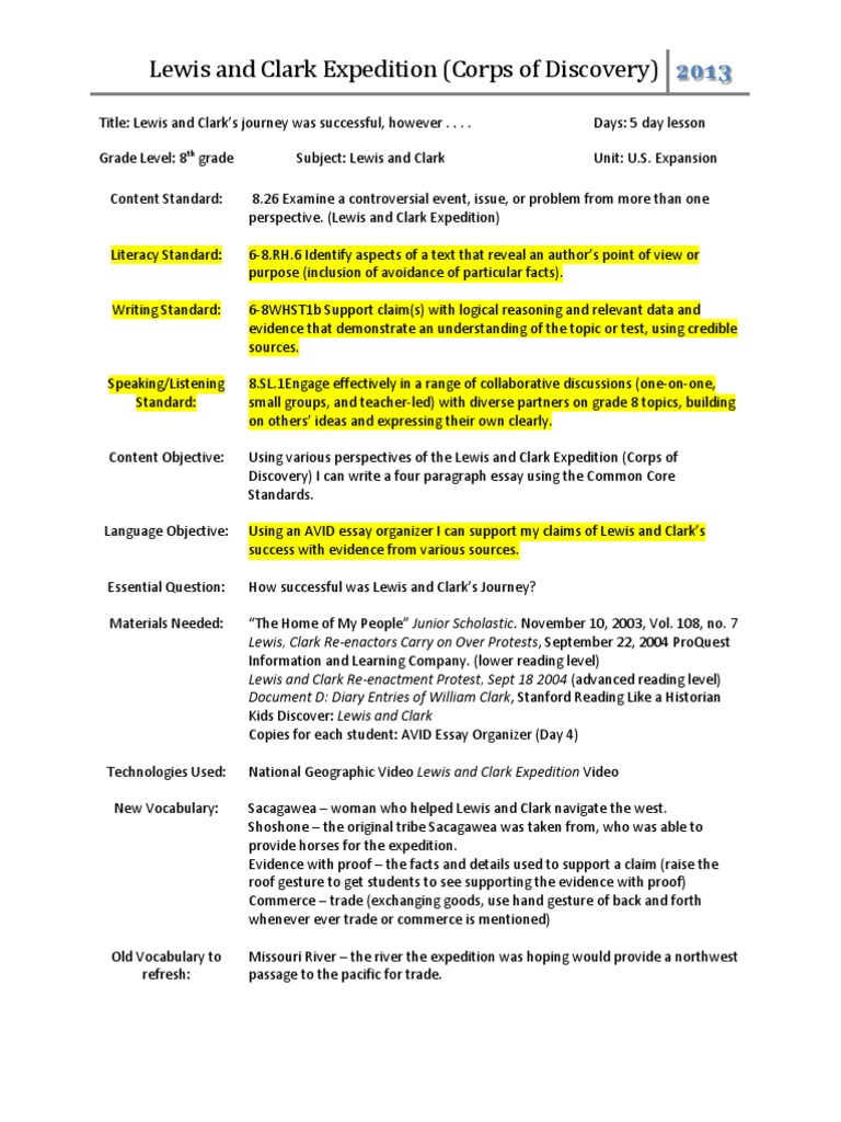 Lewis and Clark Lesson Plans | PDF | Lewis And Clark Expedition ...