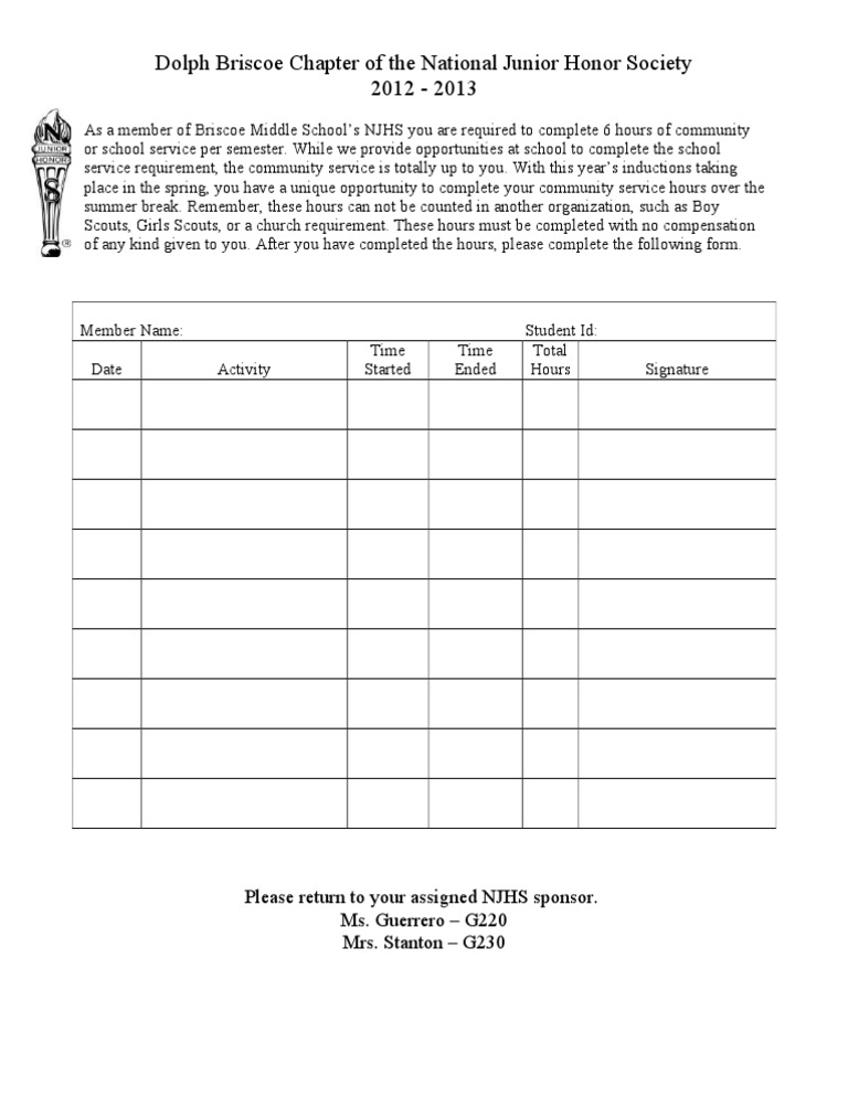 NJHS Service Hours | PDF