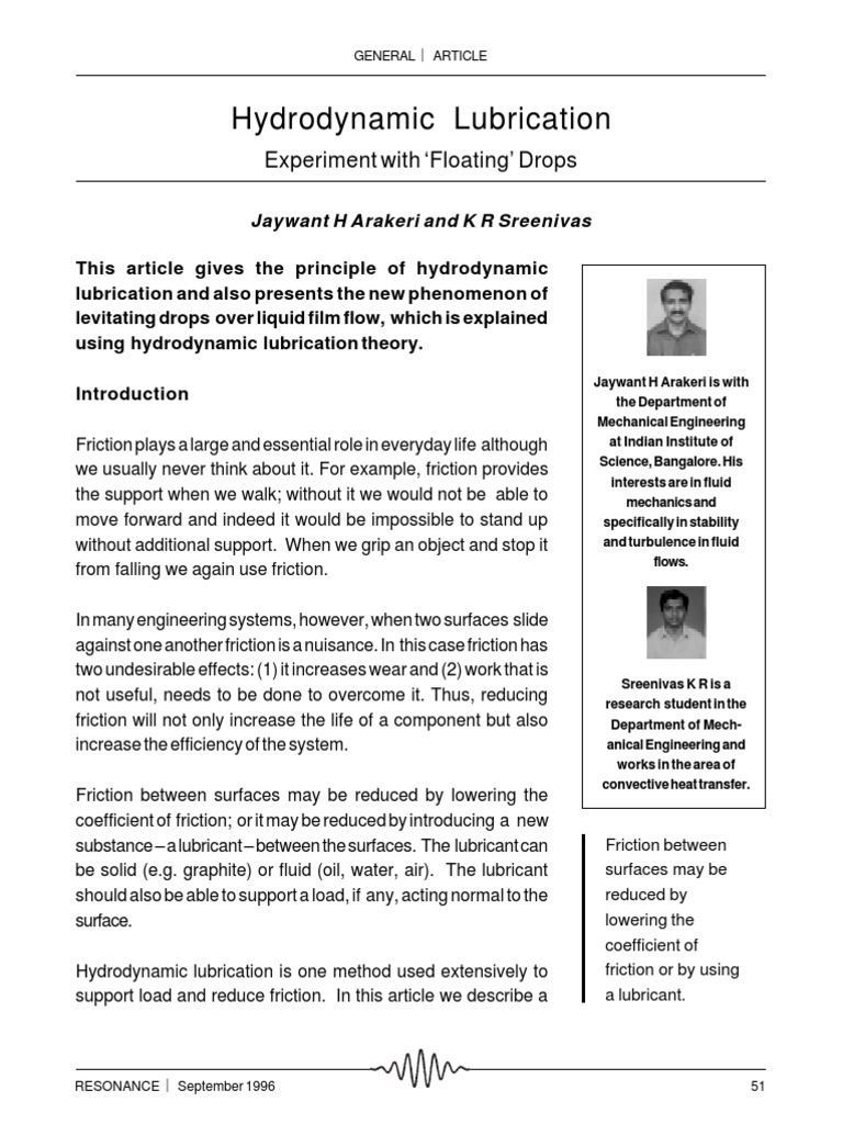 Hydrodynamic Lubrication: Experiment With Floating' Drops | PDF ...