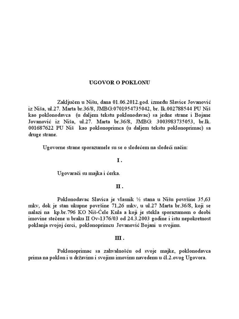 Ugovor o Poklonu | PDF