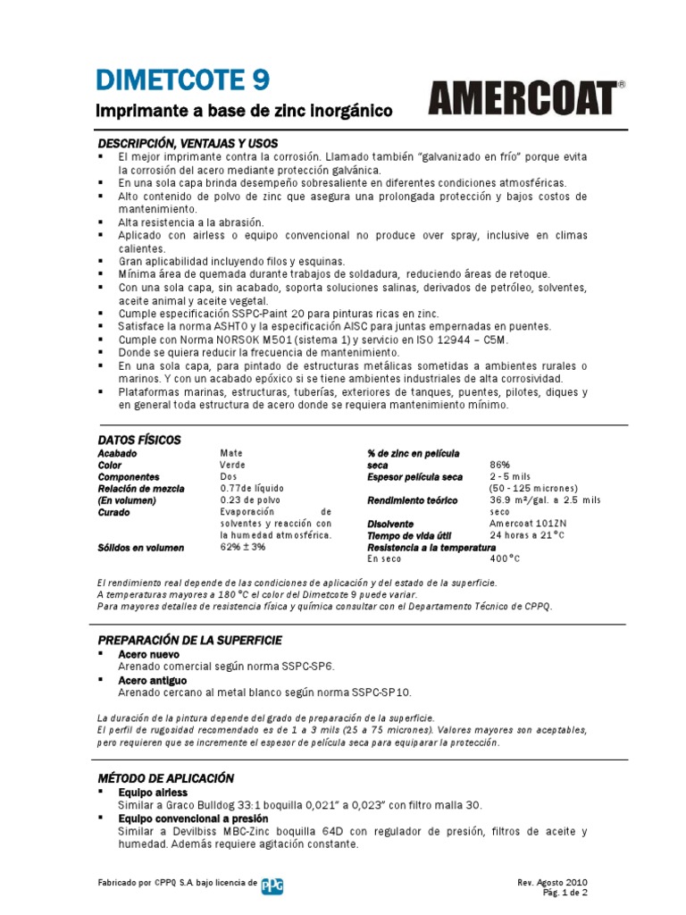 Dimetcote 9: Un imprimante a base de zinc inorgánico para protección ...