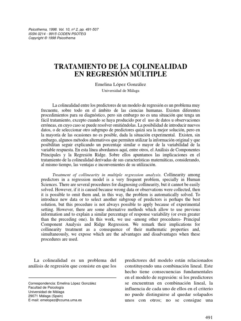 Tratamiento de Multicolinealidad | PDF | Análisis de regresión ...