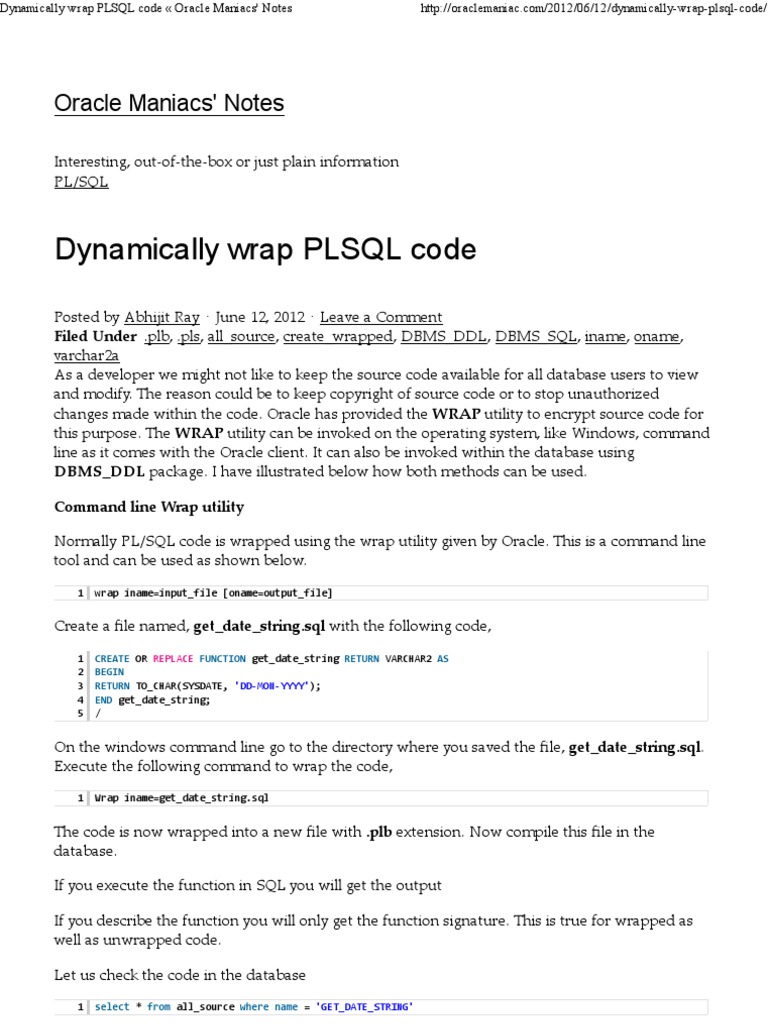 Dynamically Wrap Plsql Code Pdf Pdf Pl Sql Sql