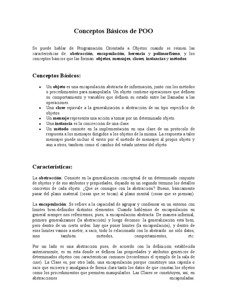 Conceptos Básicos de POO | PDF | Objeto (informática) | Programación orientada a objetos