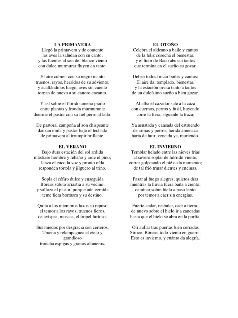 Poemas De Las Cuatro Estaciones Del Ano Poesías Cortas Para Niños