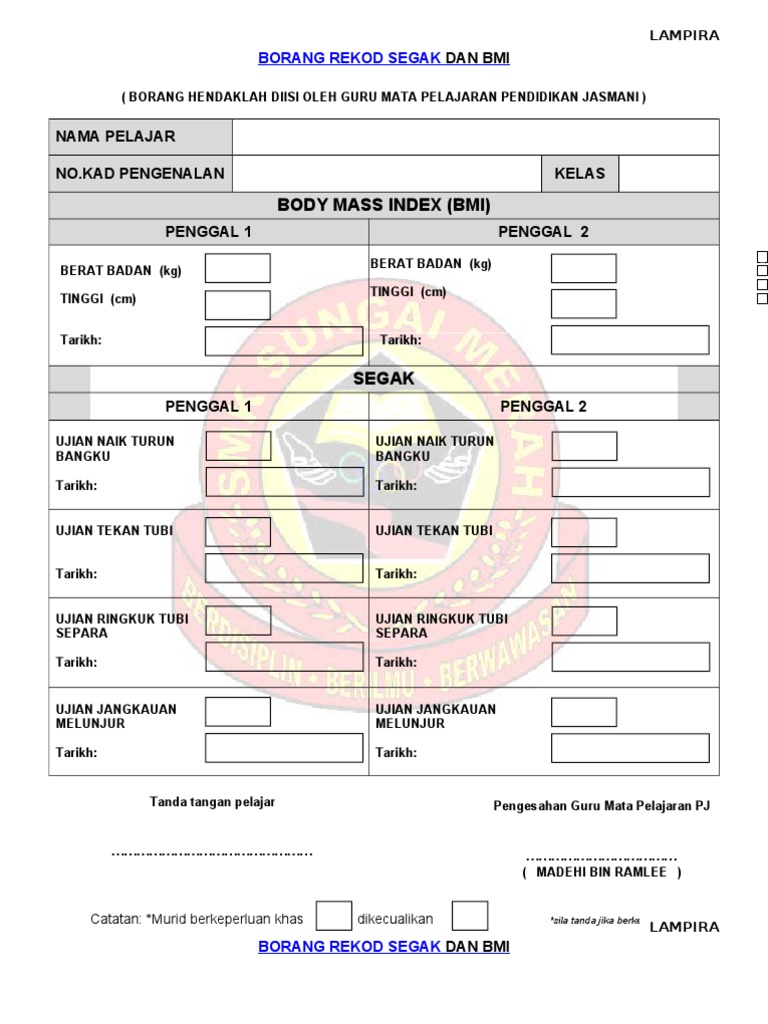 Borang Rumusan Segak Dan Bmi A Madehi | PDF