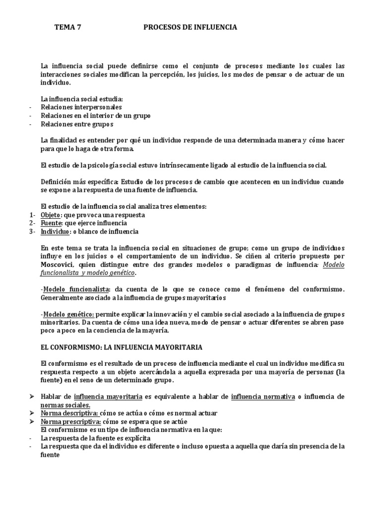 Tema 7 Procesos de Influencia | PDF | Conflicto (proceso) | Percepción