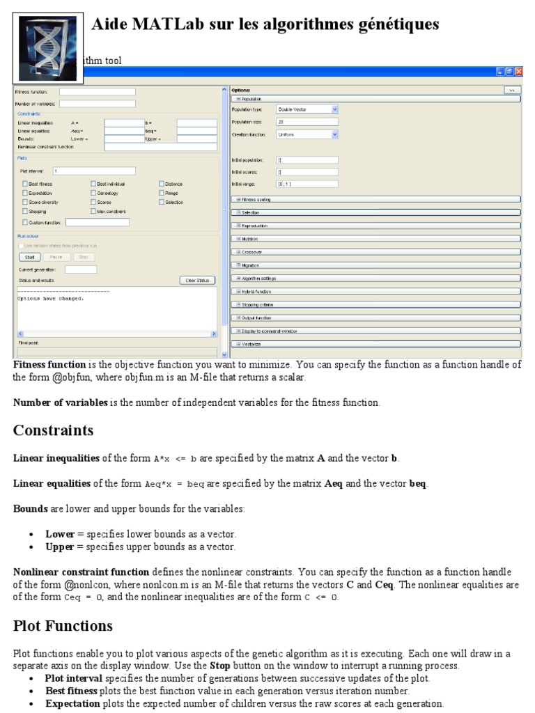 Aide MATLab Sur Les Algorithmes Génétiques | PDF | Cache (Computing ...