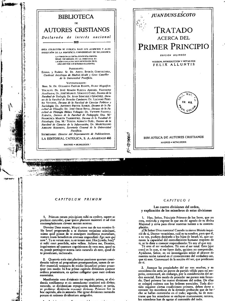 Duns Escoto Tratado Del Primer Principio 1+2 | PDF