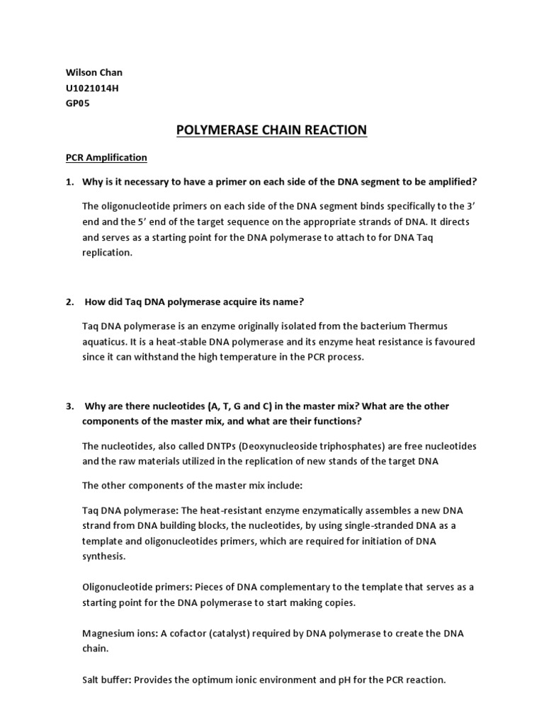 PCR Amplification Lab Report | PDF | Polymerase Chain Reaction | Taq ...