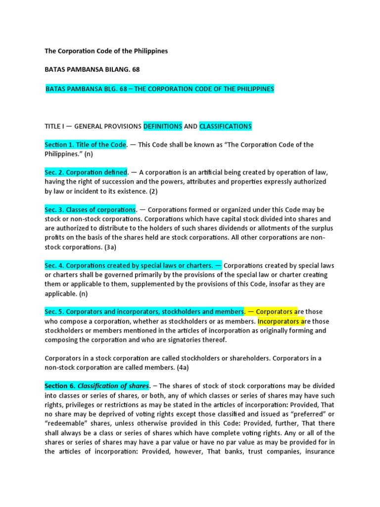 The Corporation Code of The Philippines | PDF | Corporations ...