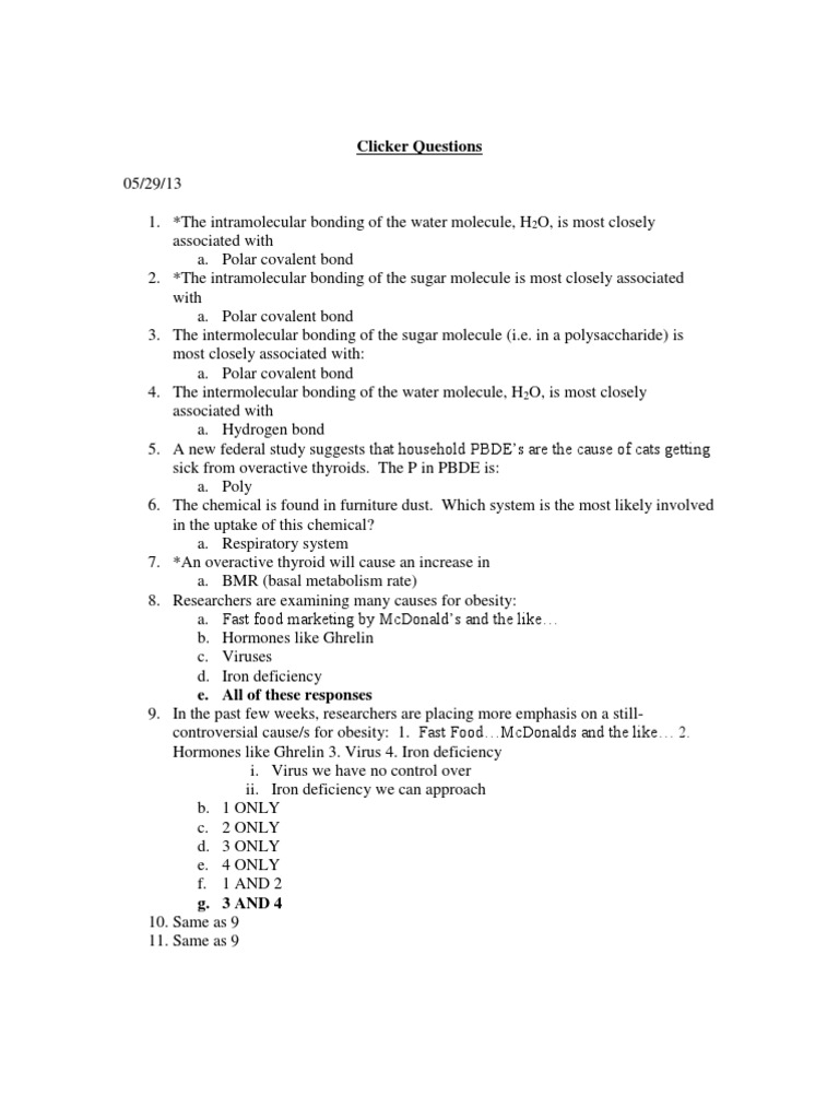 Biology and Chemistry Clicker Questions | PDF | Chemical Synapse ...