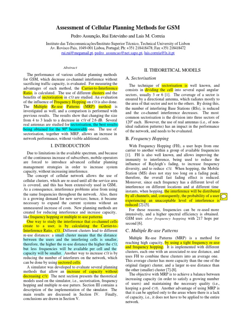 Assessment of Cellular Planning Methods For GSM | PDF | Cellular ...