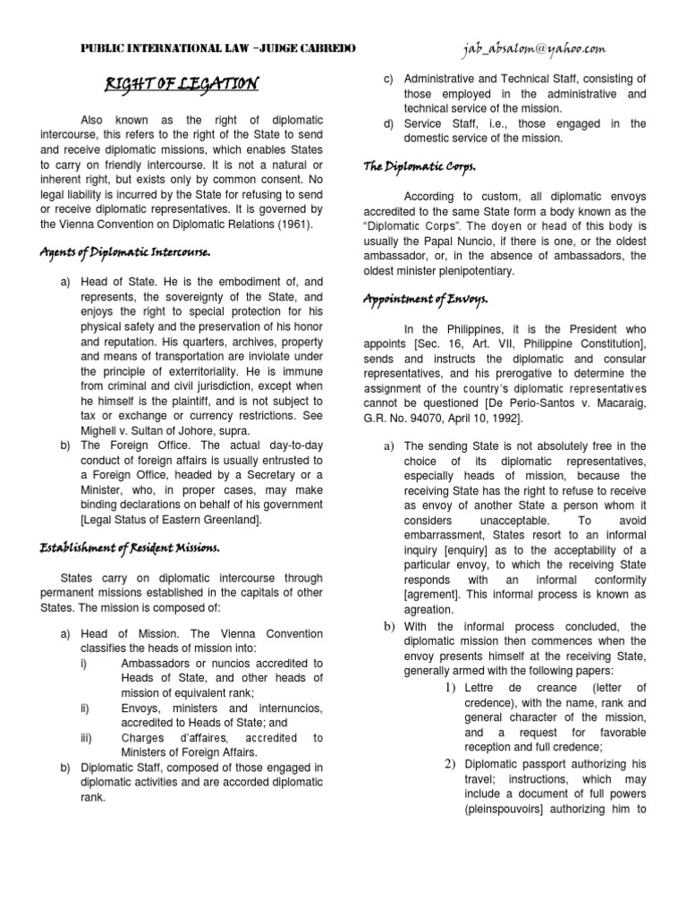 Right of Legation | PDF | Consul (Representative) | Diplomatic Rank