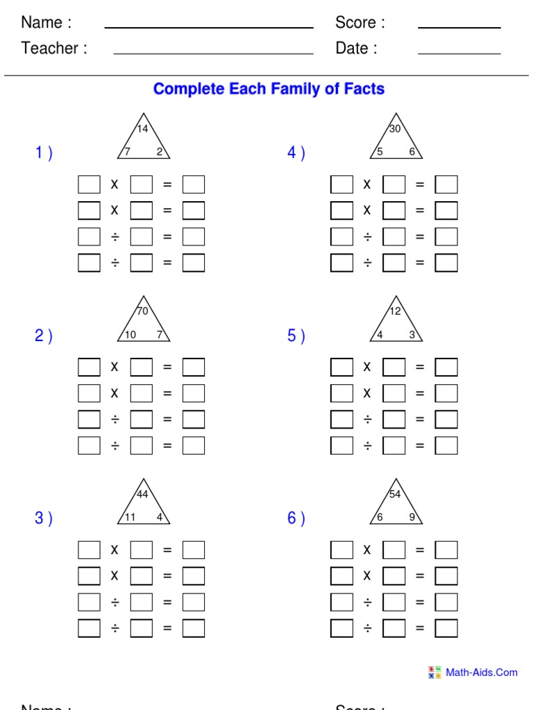 Fact Family Multiplication Division | PDF