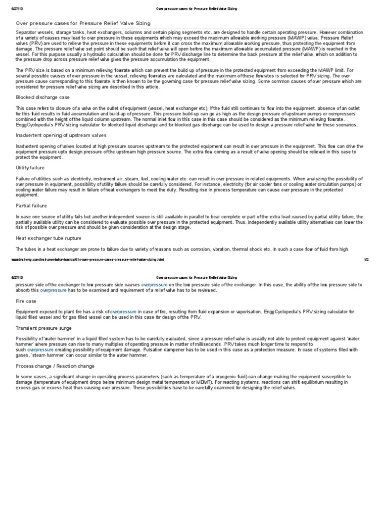 PRV Sizing for Overpressure Cases | PDF | Valve | Heat Exchanger