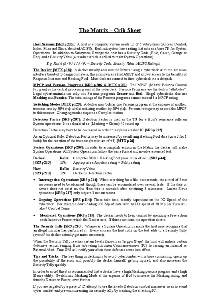 SR3 - Matrix Crib Sheet | PDF | Computer Data Storage | Computer Security