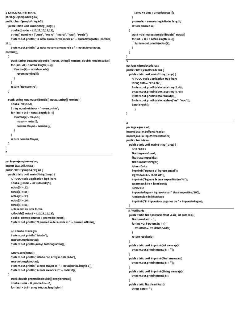Ejercicios Netbeans | PDF | Cadena (informática) | Desarrollo de software