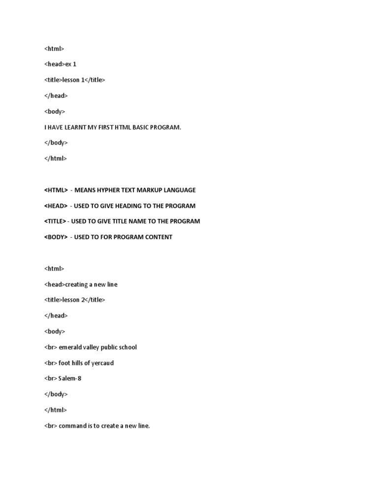 HTML Basics - Lessons 1-5 Guide | PDF