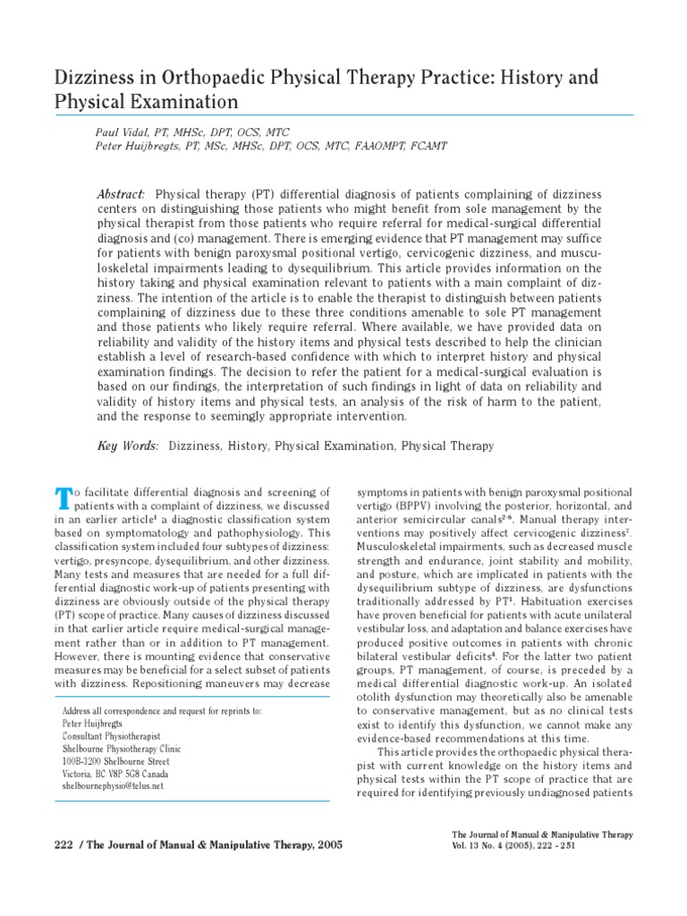 Dizziness History and Physical Examination | Vertigo | Physical Therapy