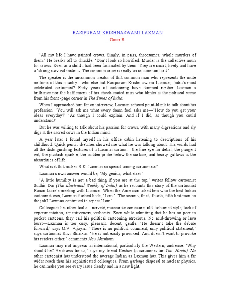 RK Laxman | Download Free PDF | Cartoon | Cartoonist