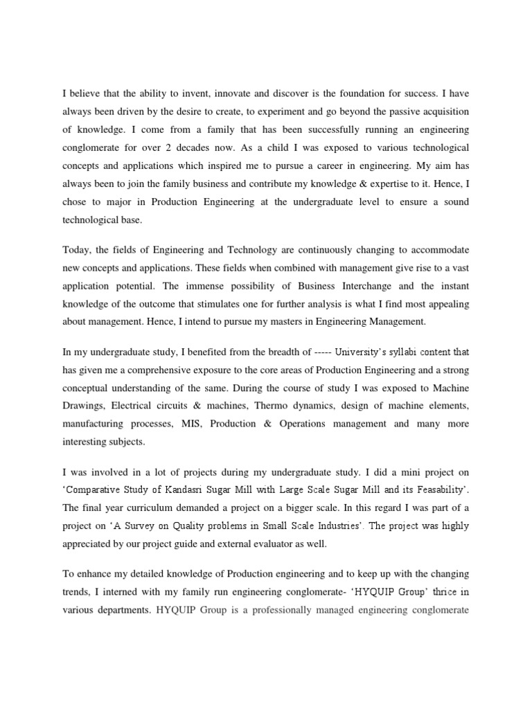 Engineering Management Sop | Engineering | Curriculum