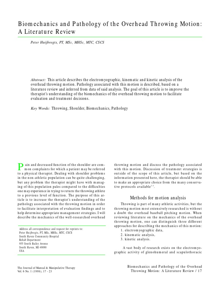 Mechanics of Overhead Throwing Motion | PDF | Anatomical Terms Of ...