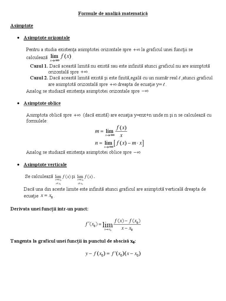 Formule Matematica BAC M2