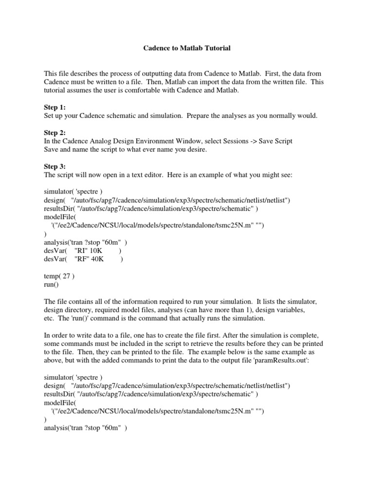 Cadence To Matlab Tutorial | PDF | Matlab | Computer File