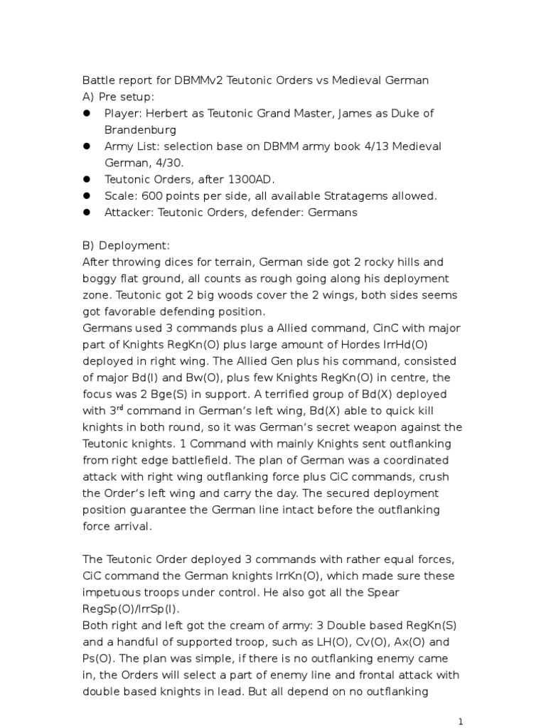 DBMMv2 Battle: Teutonic vs German Report | PDF | Flanking Maneuver | Knight