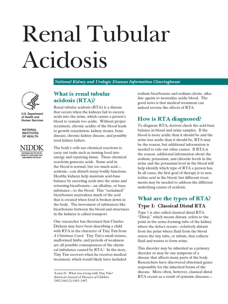 Renal Tubular Acidosis | PDF | Kidney | Diseases And Disorders
