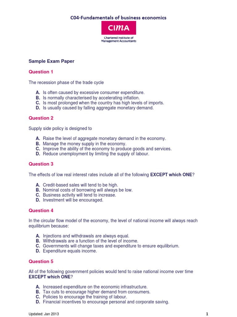 C04-Fundamentals of Business Economics: Sample Exam Paper | PDF ...