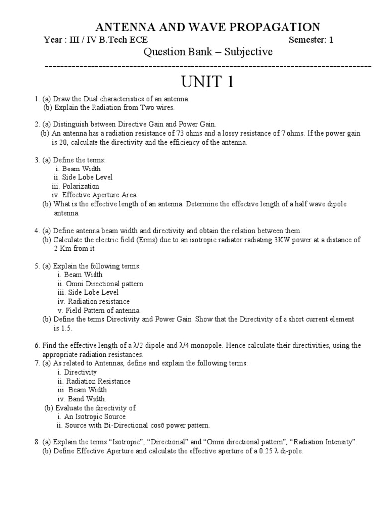 AWP Unit Wise Question Bank | PDF | Antenna (Radio) | Radio Propagation